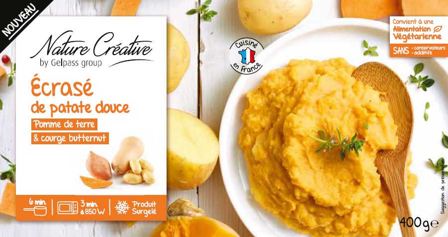 Écrasé de patate douce, pomme de terre et courge butternut surgelé